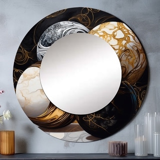Designart "Gold Fragmented Forms" Cubism Round Office Mirror - Gold Modern Mirror For Wall Décor ...